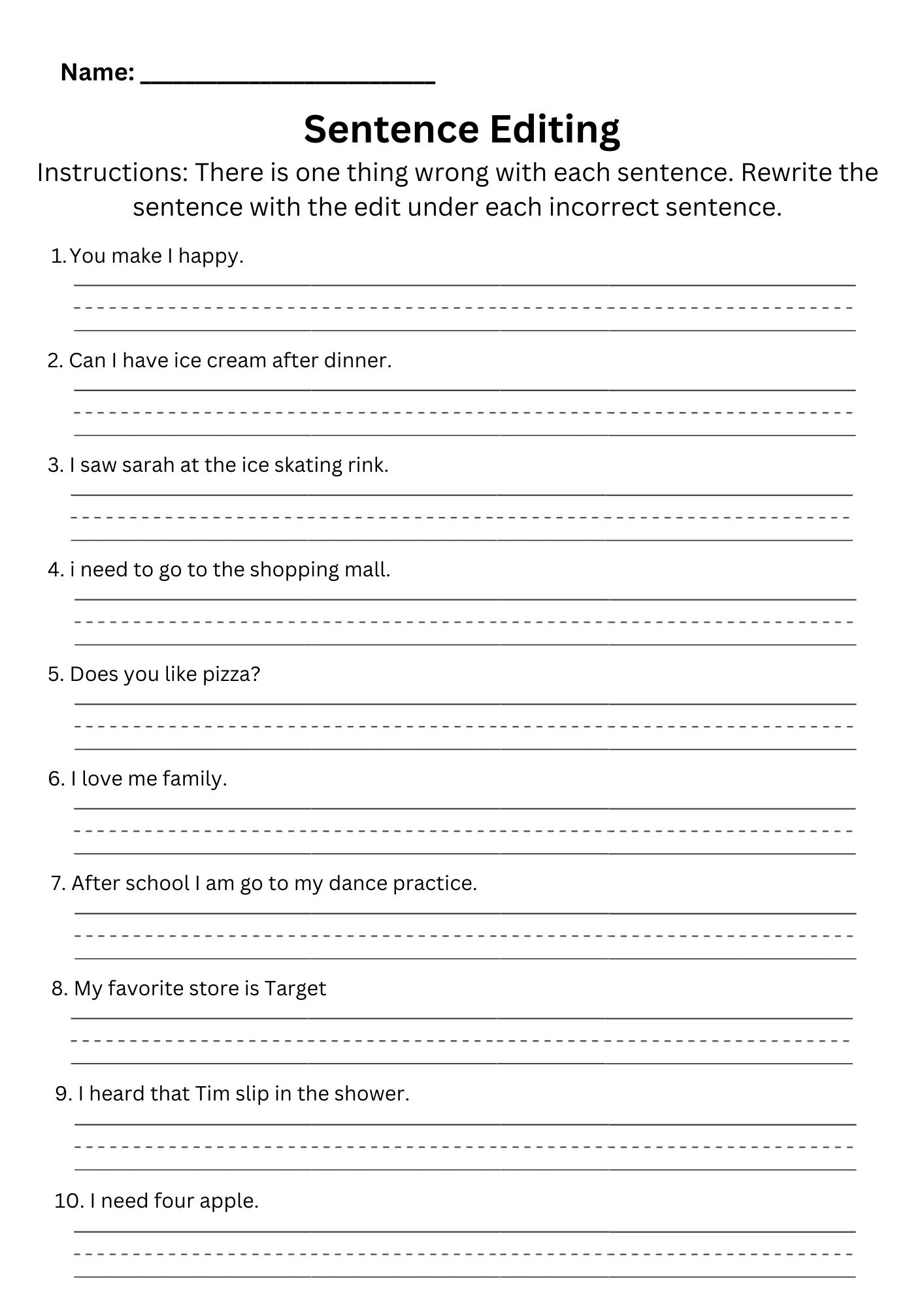 Grammar Editing and Revising Set 12 Worksheets - Etsy