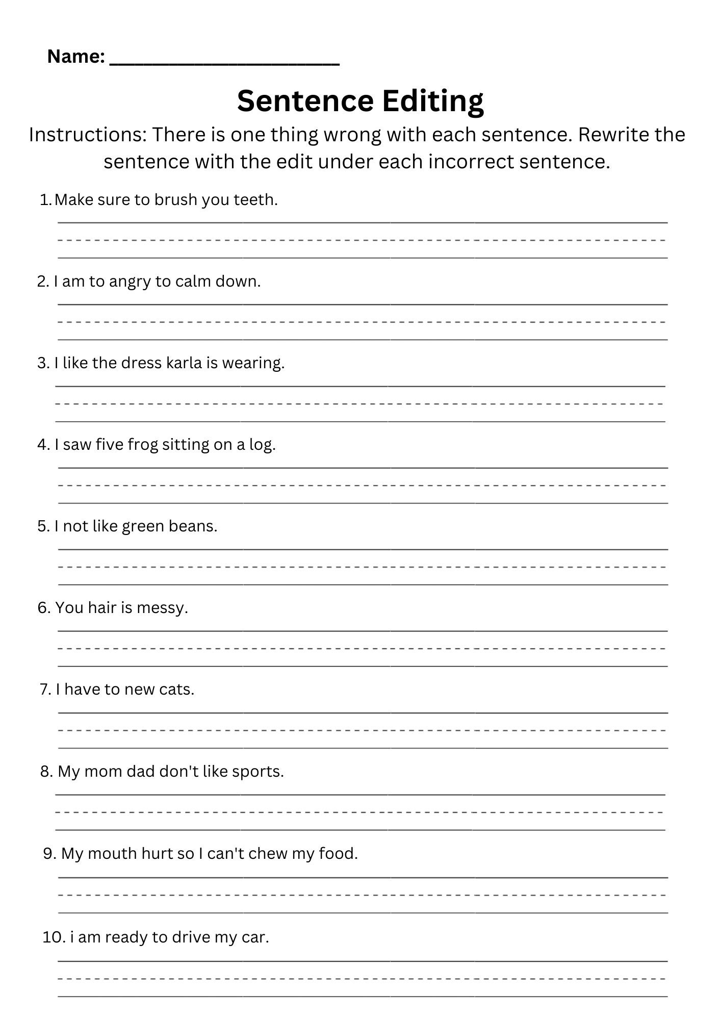 Grammar Editing and Revising Set 12 Worksheets - Etsy