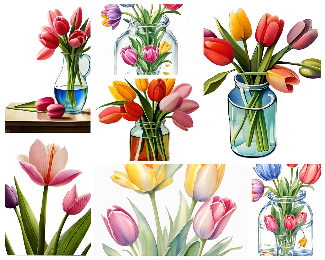 Blooming Tulips: Digital Clipart Collection for Creative Projects (10 ...
