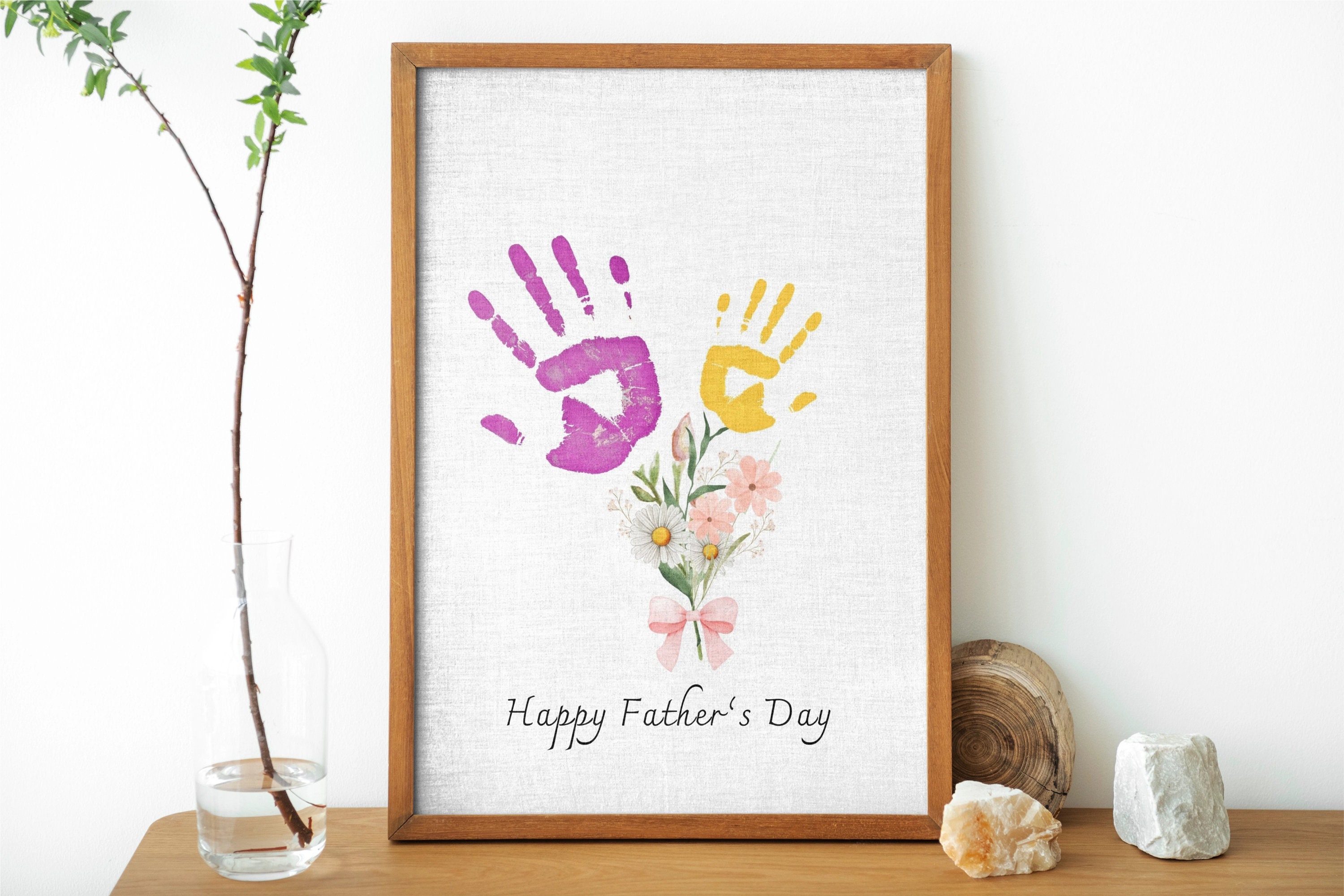 Custom Fathers Day Art Print Handprint Keepsake Floral Bouquet ...