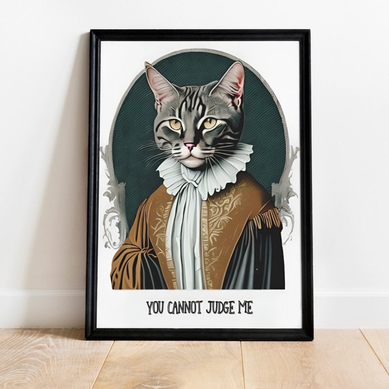 Cat Judge Portrait Animal Wall Art Cat Lover Gift Trendy Meme Royal ...