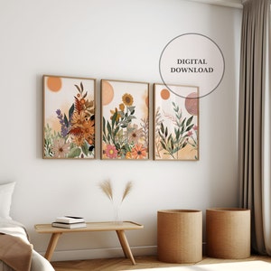 Boho Floral Poster Set, Printable Wild Flower Prints, Watercolor ...