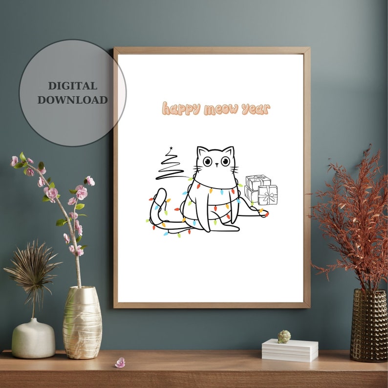 Happy Meow Year Funny Christmas Painting New Year Gift Cat - Etsy