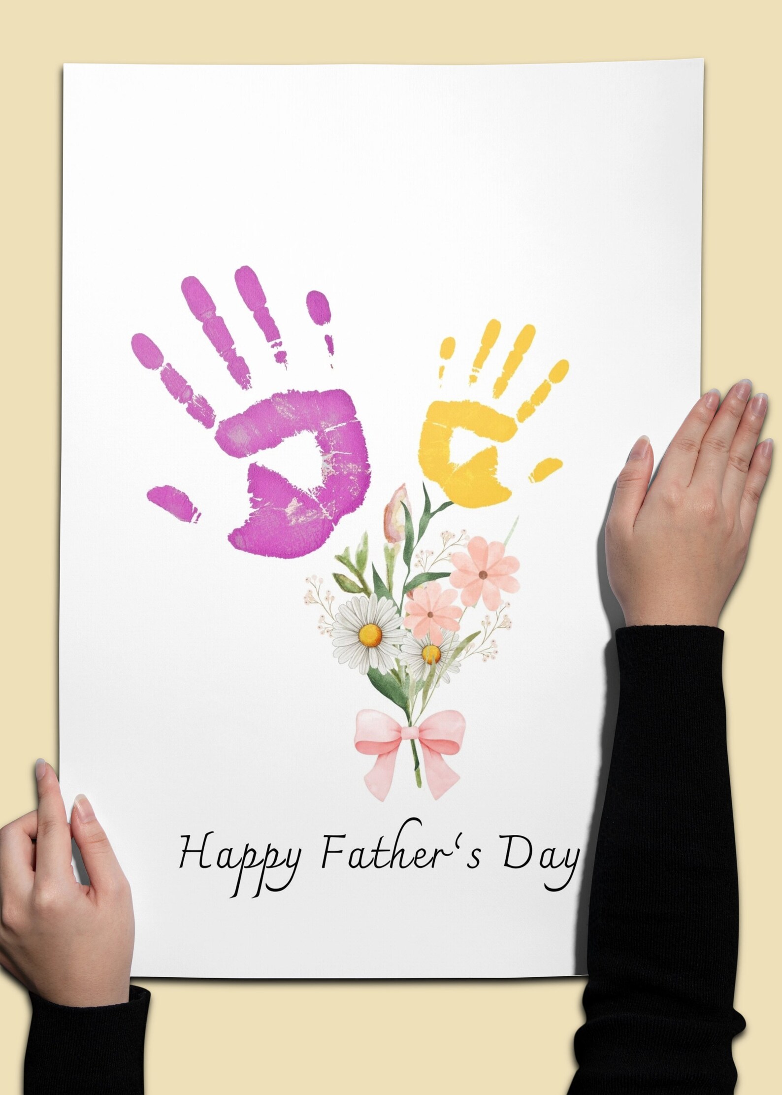 Custom Fathers Day Art Print Handprint Keepsake Floral Bouquet ...