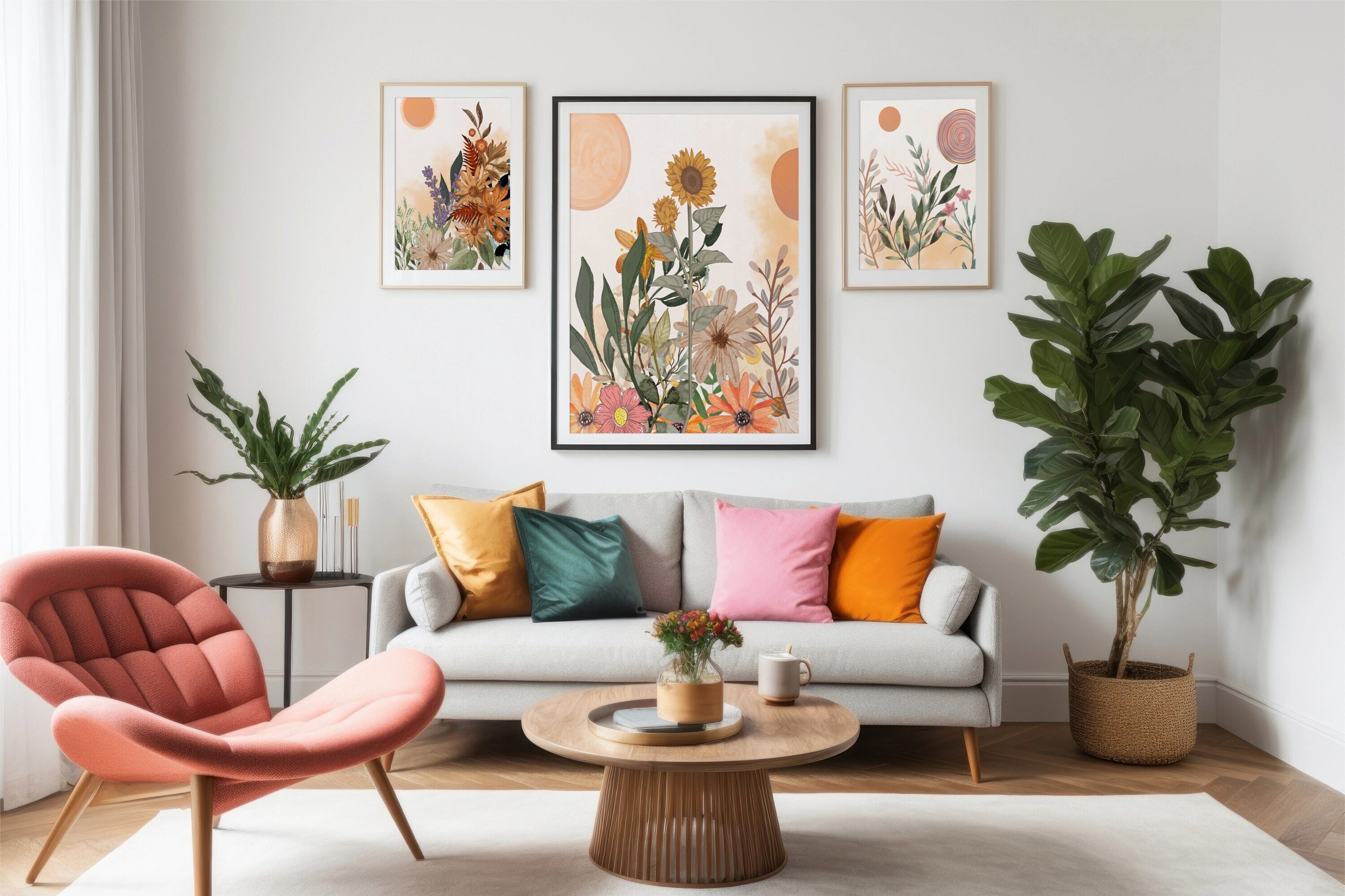 Boho Floral Poster Set, Printable Wild Flower Prints, Watercolor ...