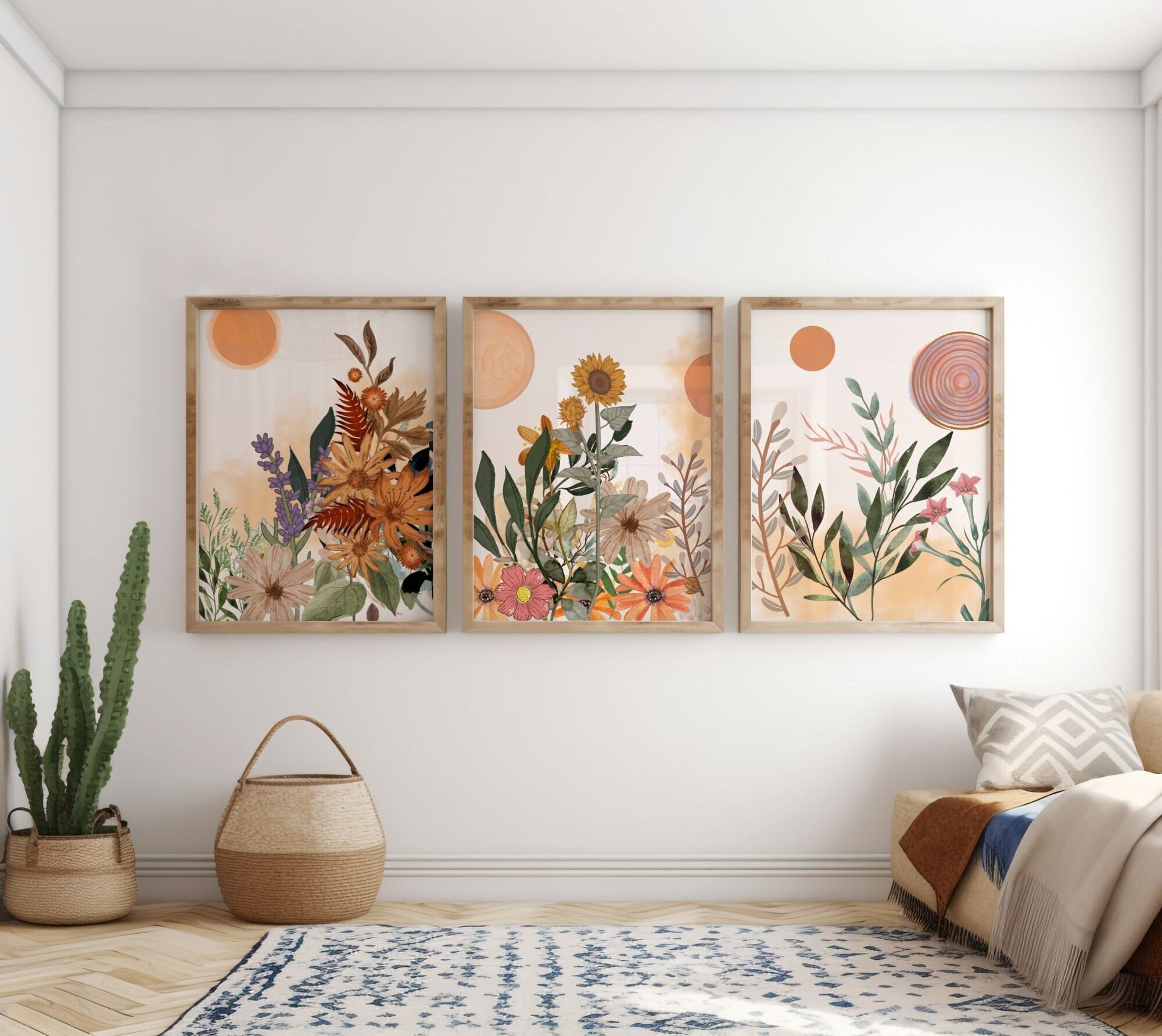 Boho Floral Poster Set, Printable Wild Flower Prints, Watercolor ...