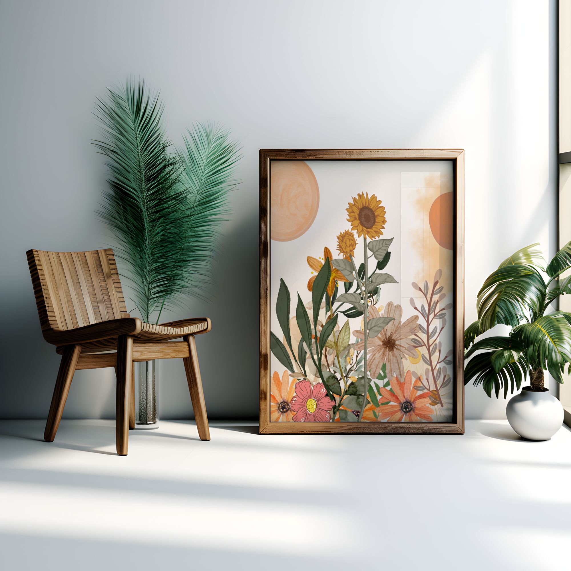 Boho Floral Poster Set, Printable Wild Flower Prints, Watercolor ...