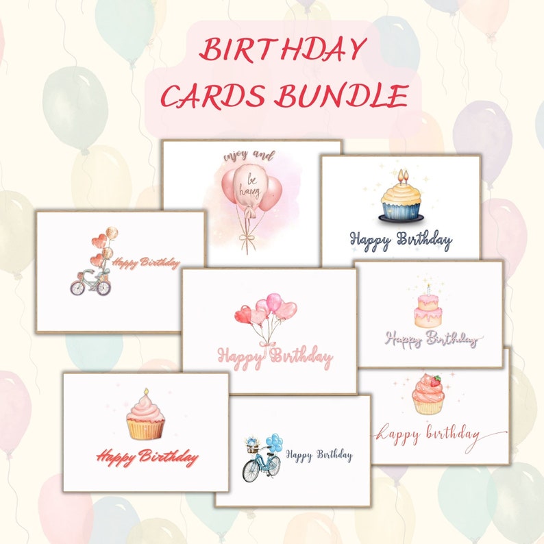Printable Birthday Cards Bundle, Birthday Gift Card, Happy Birthday ...