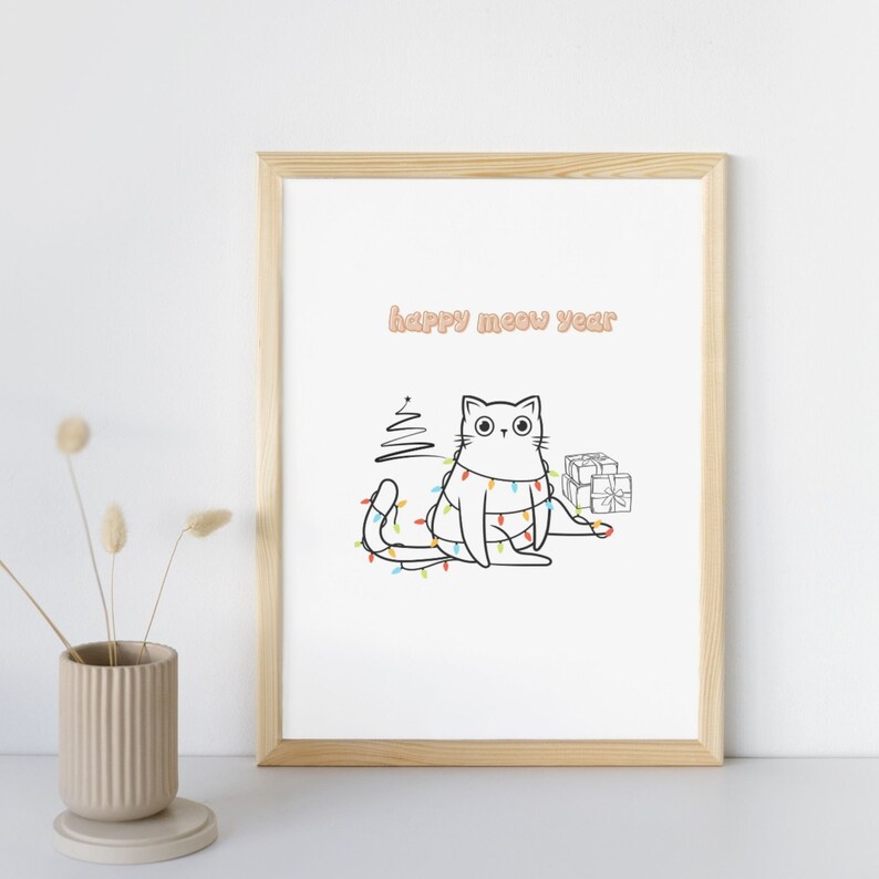 Happy Meow Year Funny Christmas Painting New Year Gift Cat - Etsy