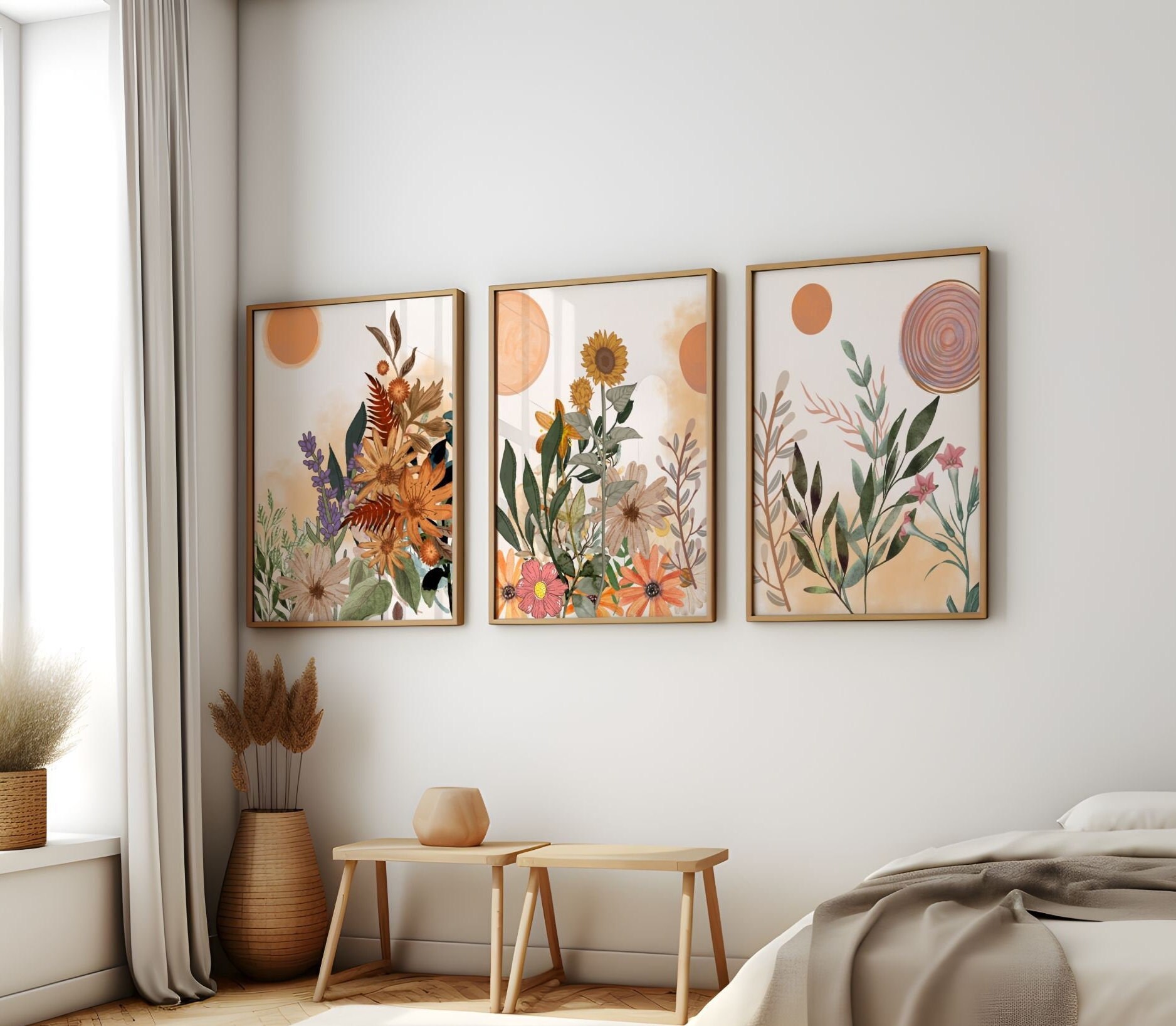 Boho Floral Poster Set, Printable Wild Flower Prints, Watercolor ...