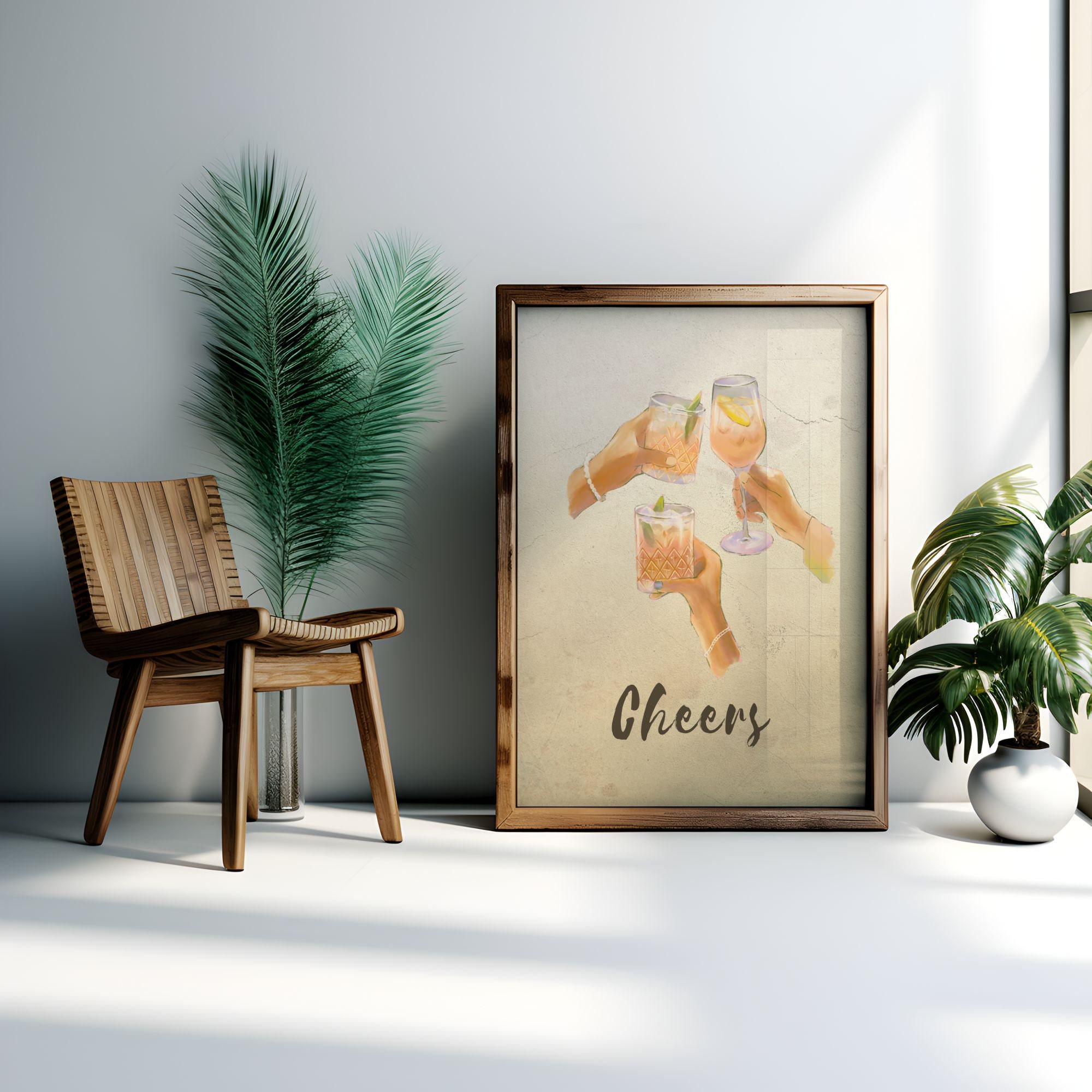 Cheers Sign Cocktail Poster Bar Cart Prints Happy Hour Sign Printable ...