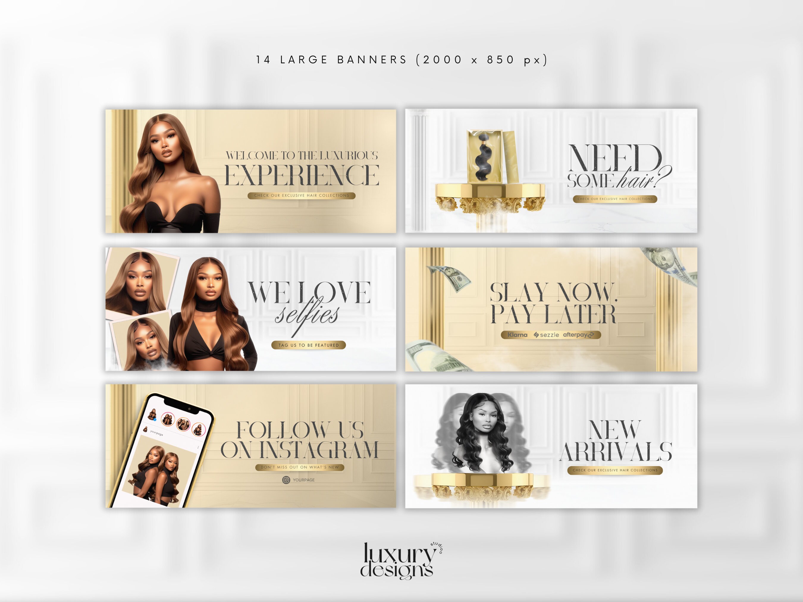 Hair Extensions Website Banner Kit: Shopify Wig Boutique Design (canva ...