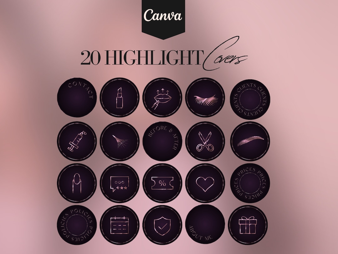 20 Insta Highlight Covers, Luxury Rose Gold, Elegant IG Story Icons for ...