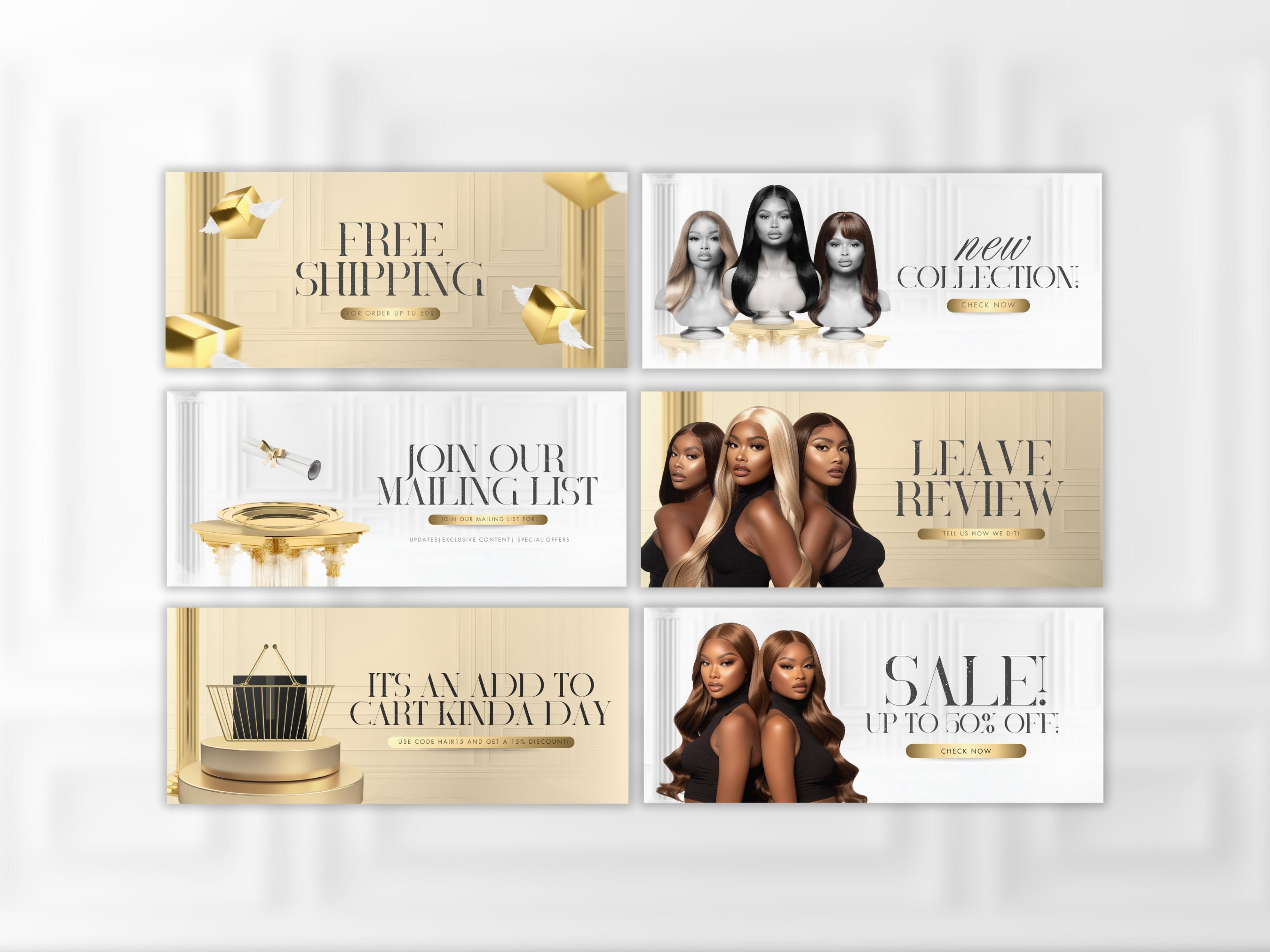 Hair Extensions Website Banner Kit: Shopify Wig Boutique Design (canva ...