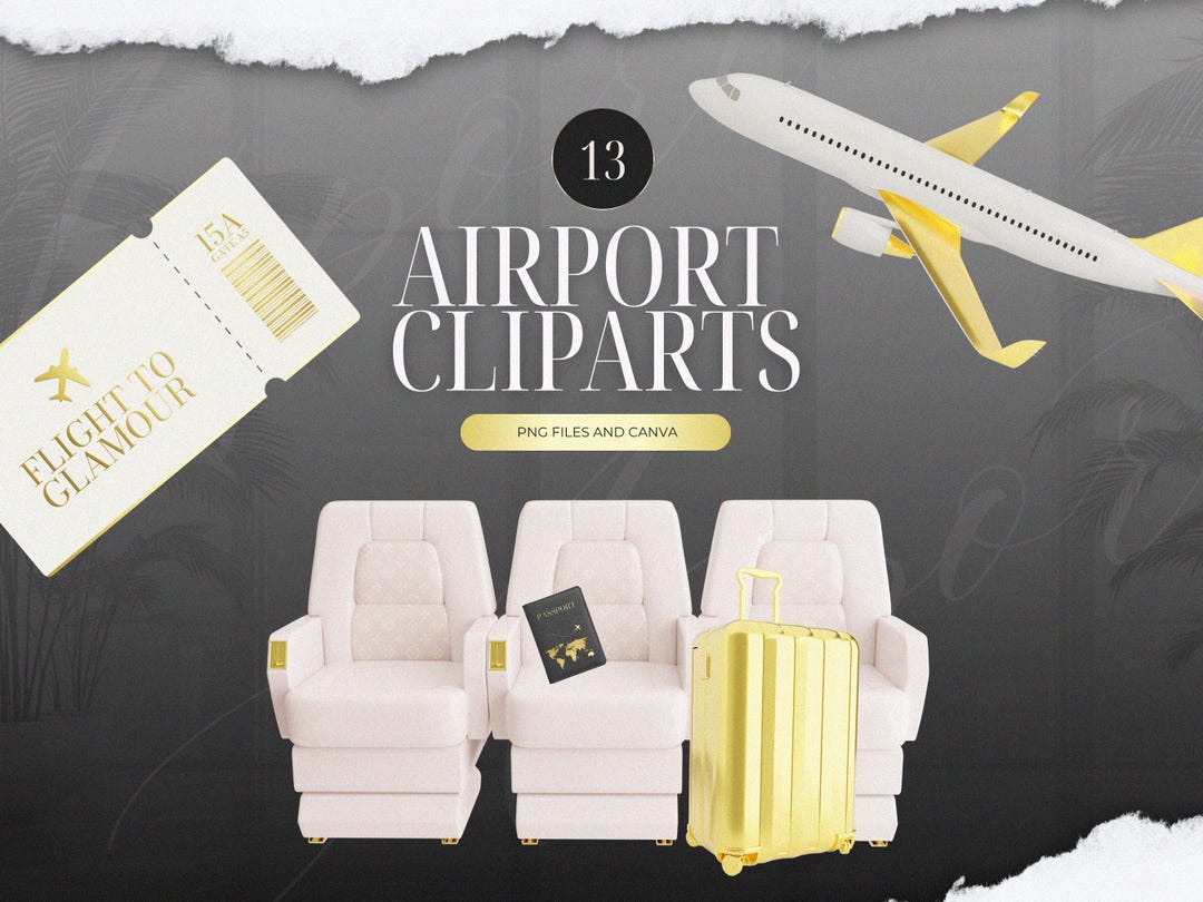 Airport Travel Clipart: Luggage, Airplane, Passport PNG Elements (canva ...