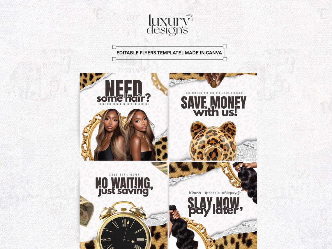 15 Leopard Hair Bundle Promo Flyers – Salon Marketing Canva Templates ...