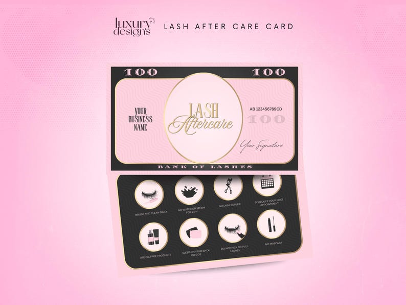 Lash Tech Aftercare Card Canva Template: Pink & Black (3.5" X 2") - Etsy
