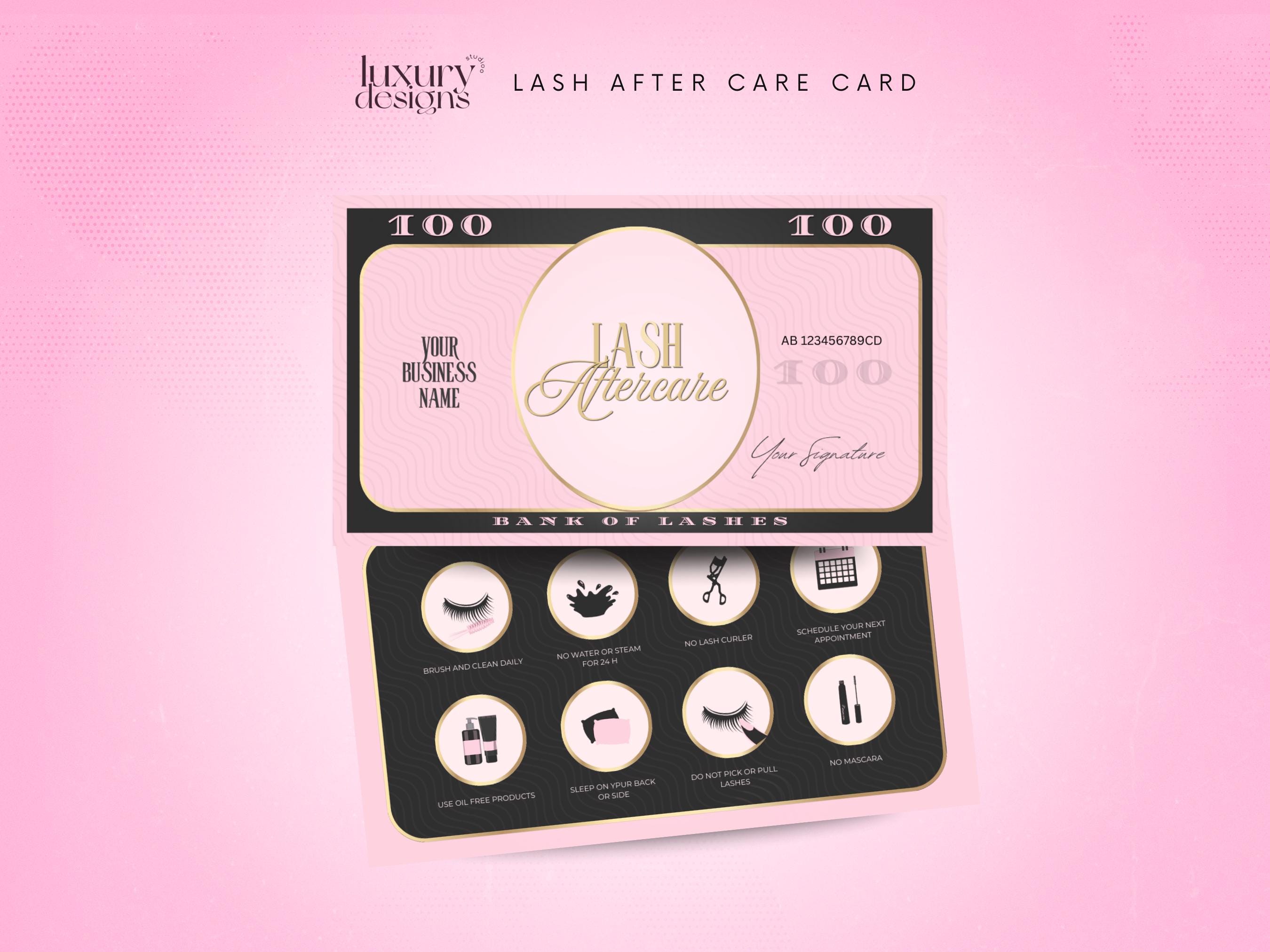 Lash Tech Aftercare Card Canva Template: Pink & Black (3.5" X 2") - Etsy