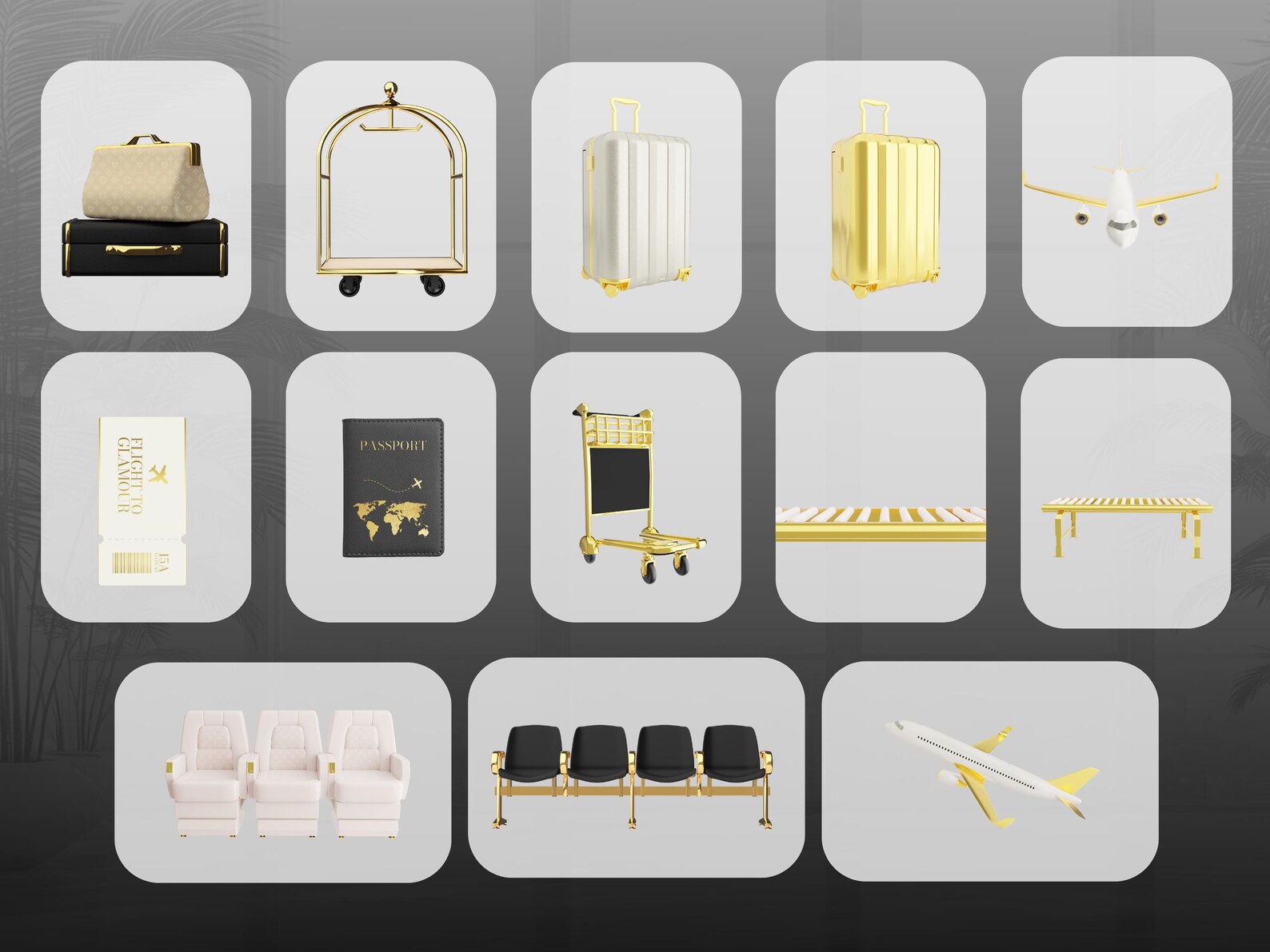 Airport Travel Clipart: Luggage, Airplane, Passport PNG Elements (canva ...