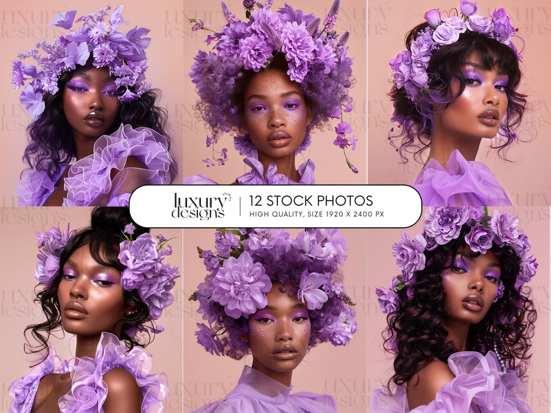 Purple Flower Hair Model Stock Photos: AI Beauty Images (commercial Use ...