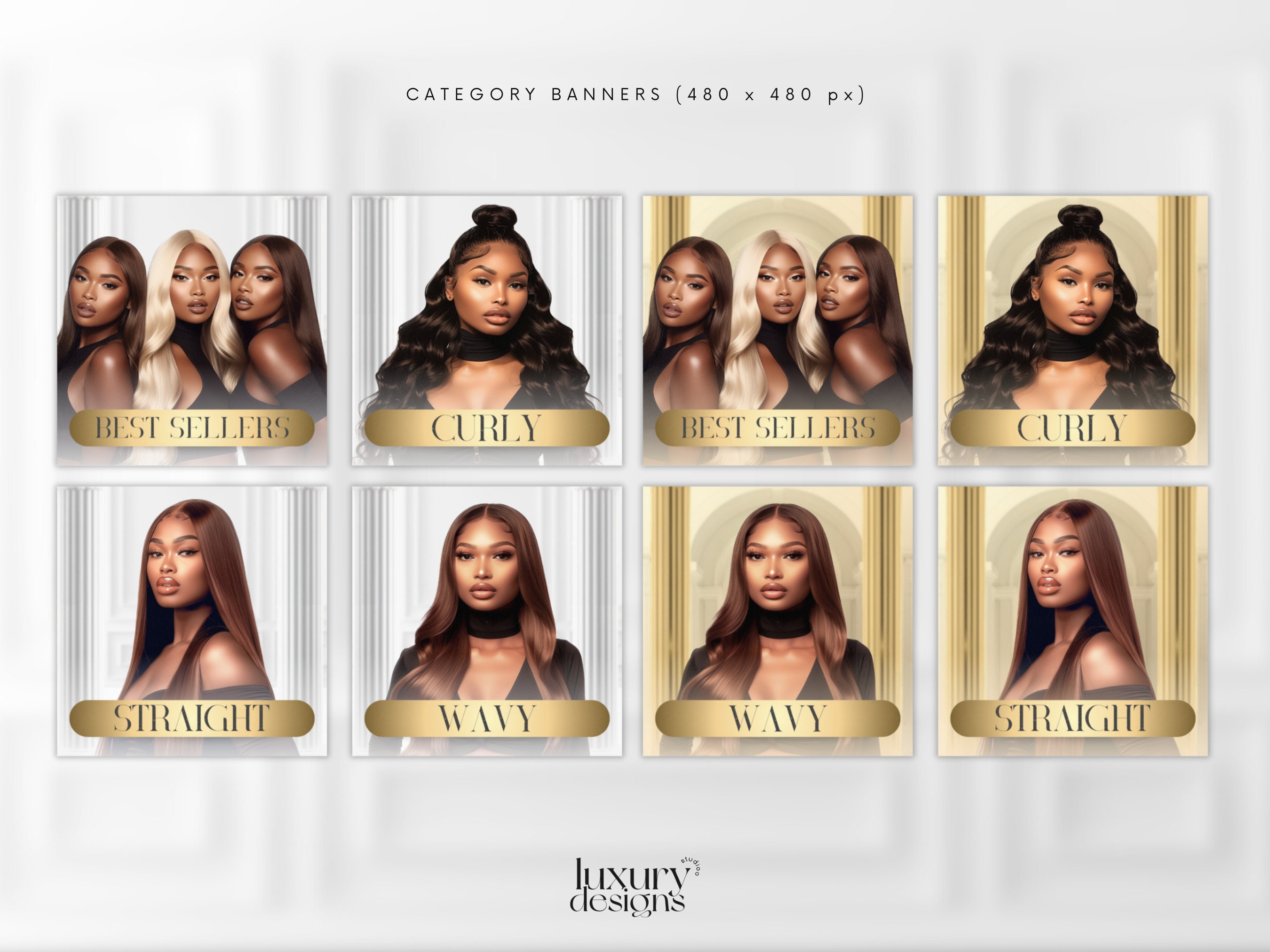 Hair Extensions Website Banner Kit: Shopify Wig Boutique Design (canva ...