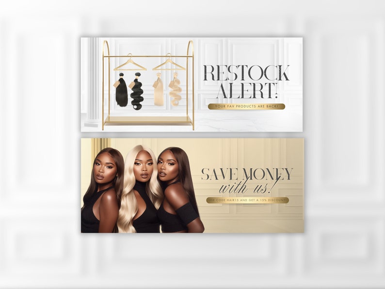 Hair Extensions Website Banner Kit: Shopify Wig Boutique Design (canva ...