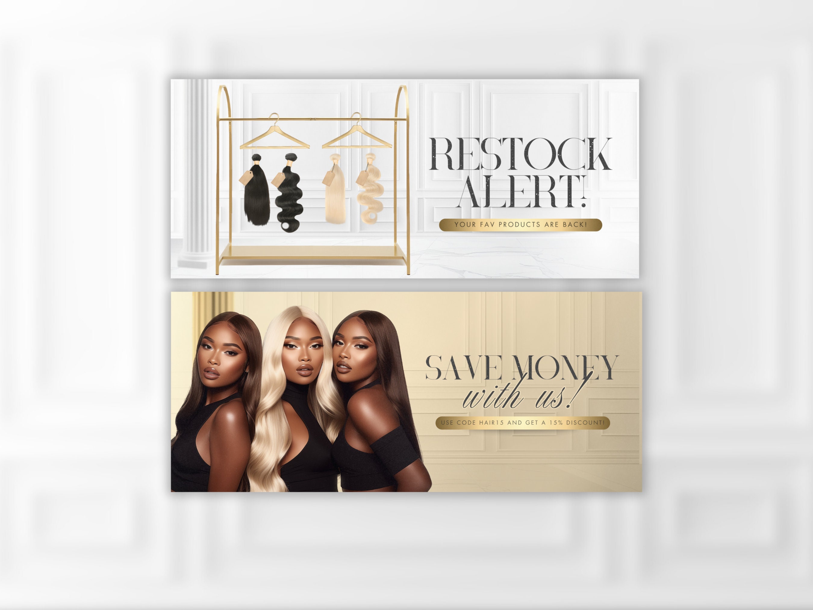 Hair Extensions Website Banner Kit: Shopify Wig Boutique Design (canva ...