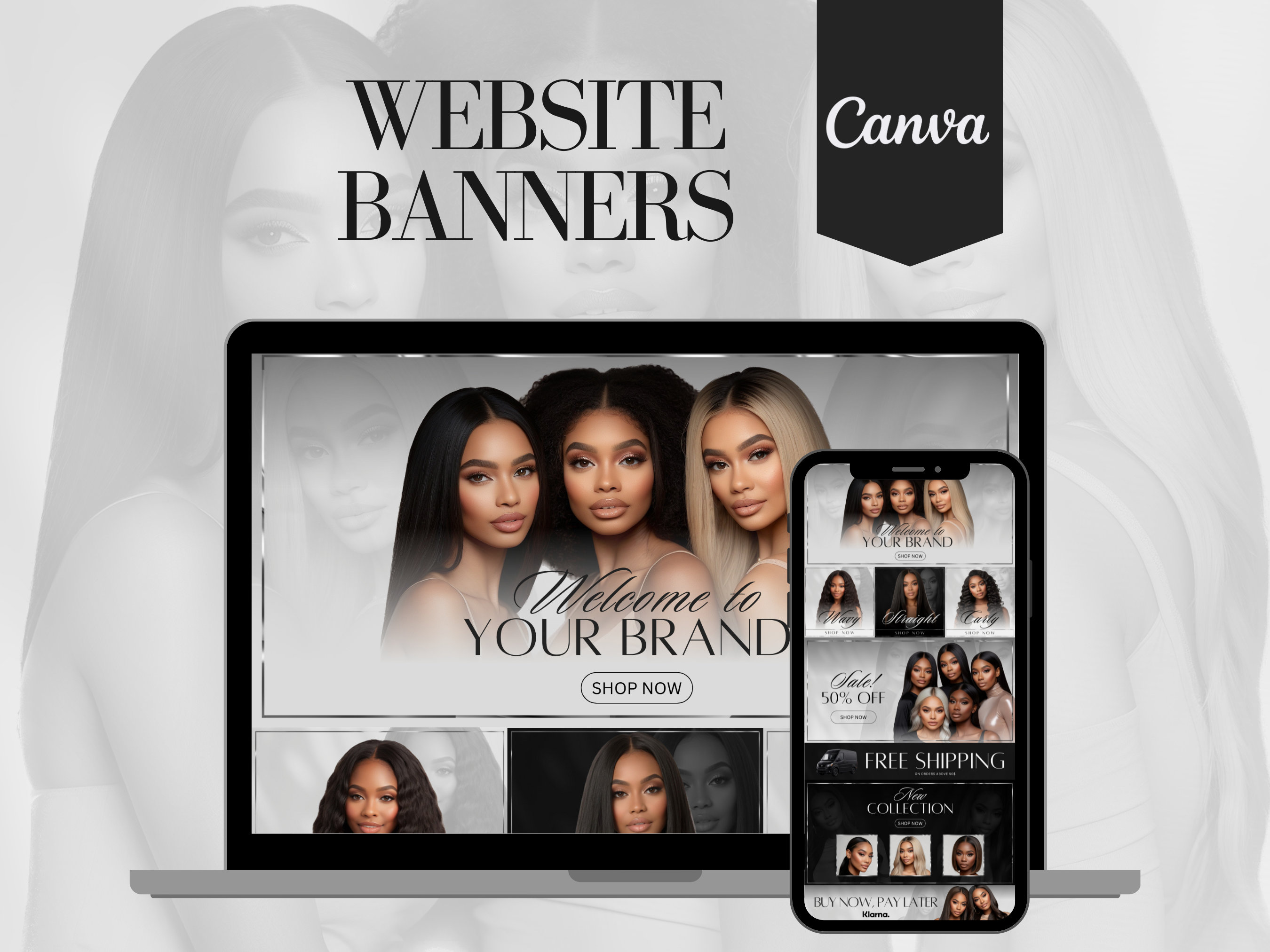 Hair Website Banner Kit: Wig Boutique Store Design (canva Template) - Etsy