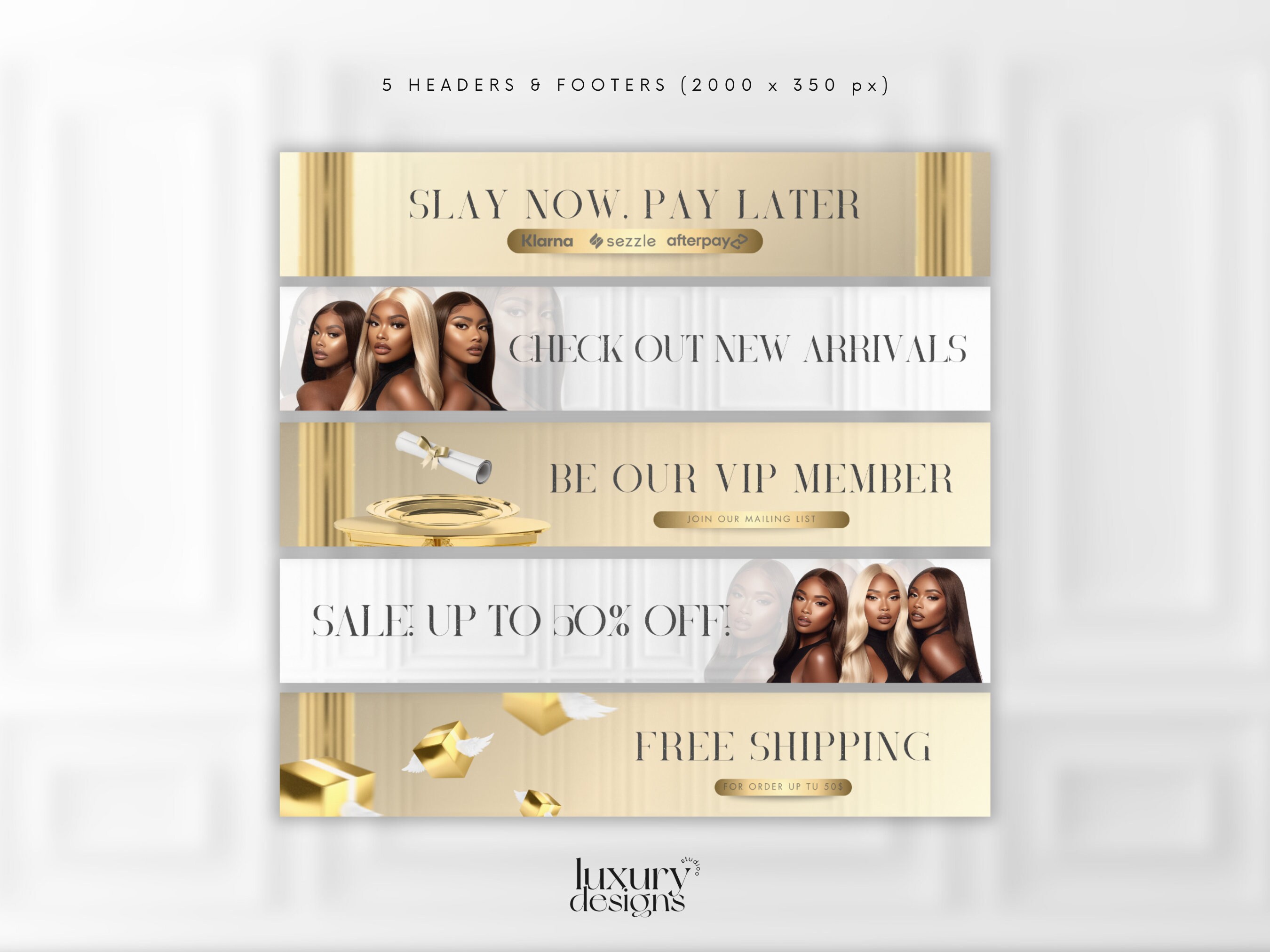 Hair Extensions Website Banner Kit: Shopify Wig Boutique Design (canva ...