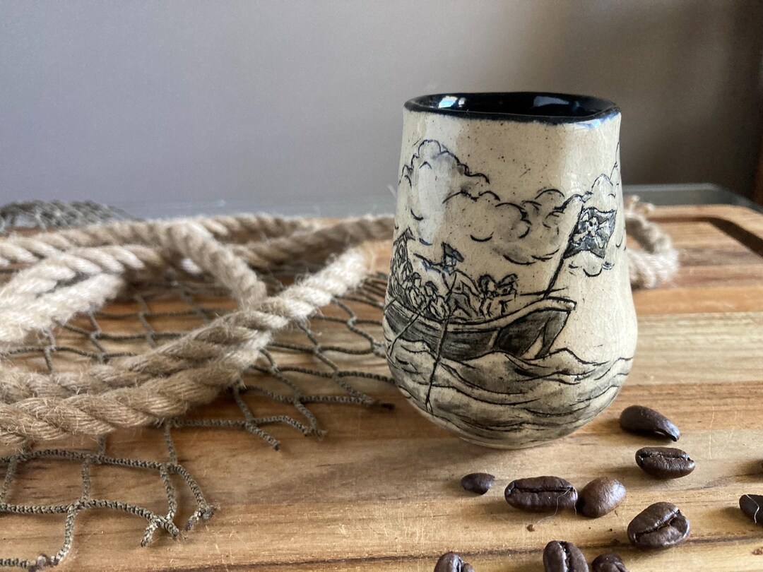 Pirate Scrimshaw Espresso Shot Glass- Handmade Ceramic Shot Glass ...