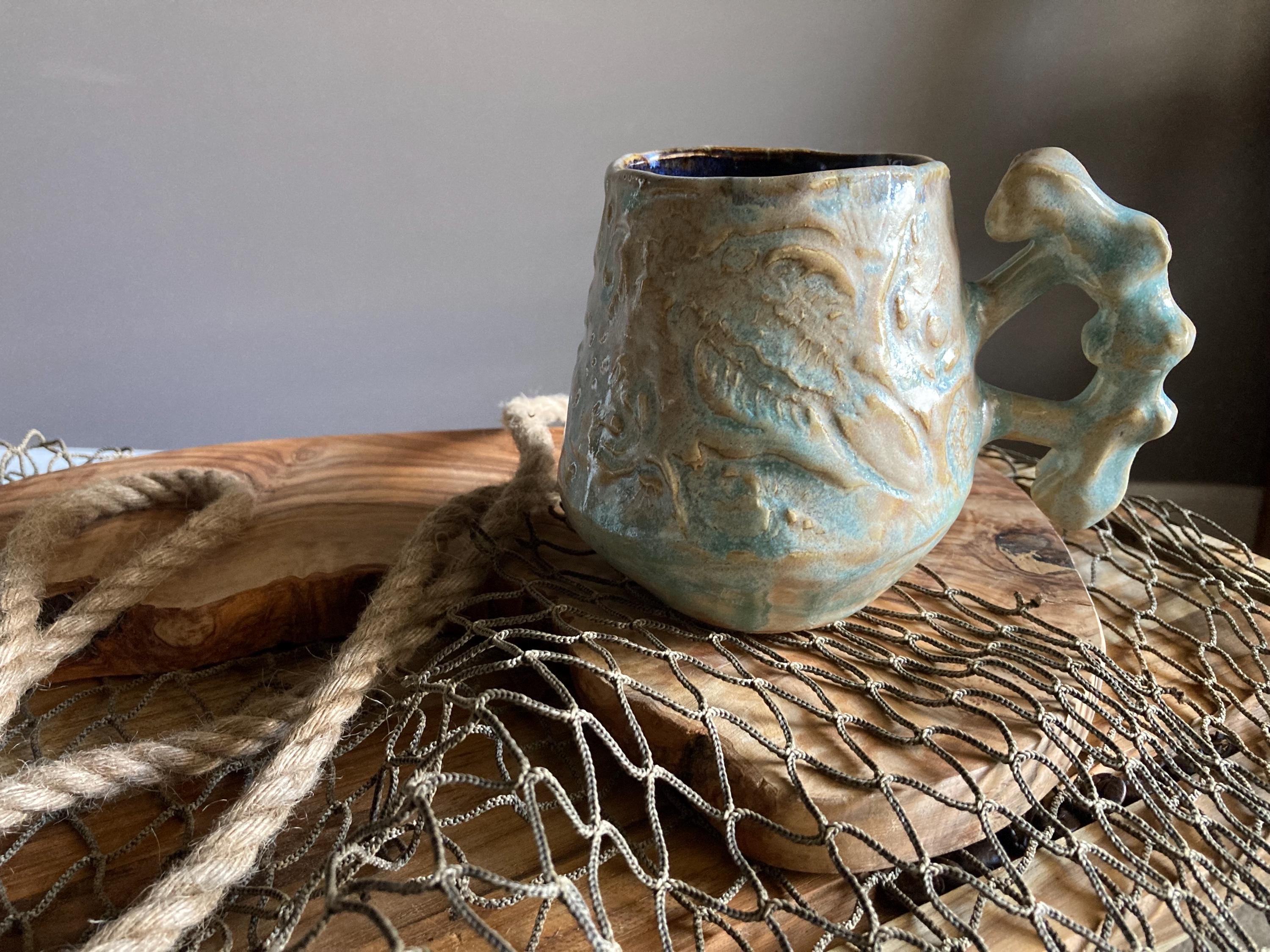 Textured Fossil Mug- Handmade Ceramic Coffee and Tea Mug With Embossed ...