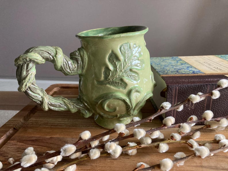 Seasonal Oak Leaf Mug Hand Built Ceramic Cup Embossed With Handmade Oak ...