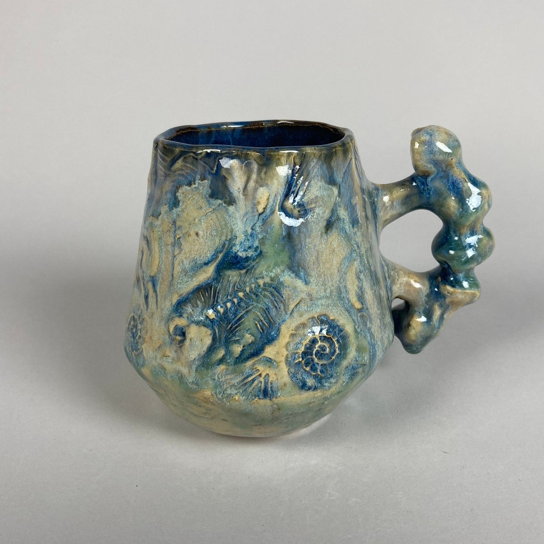 Textured Fossil Mug Handmade Ceramic Coffee and Tea Mug With Embossed ...