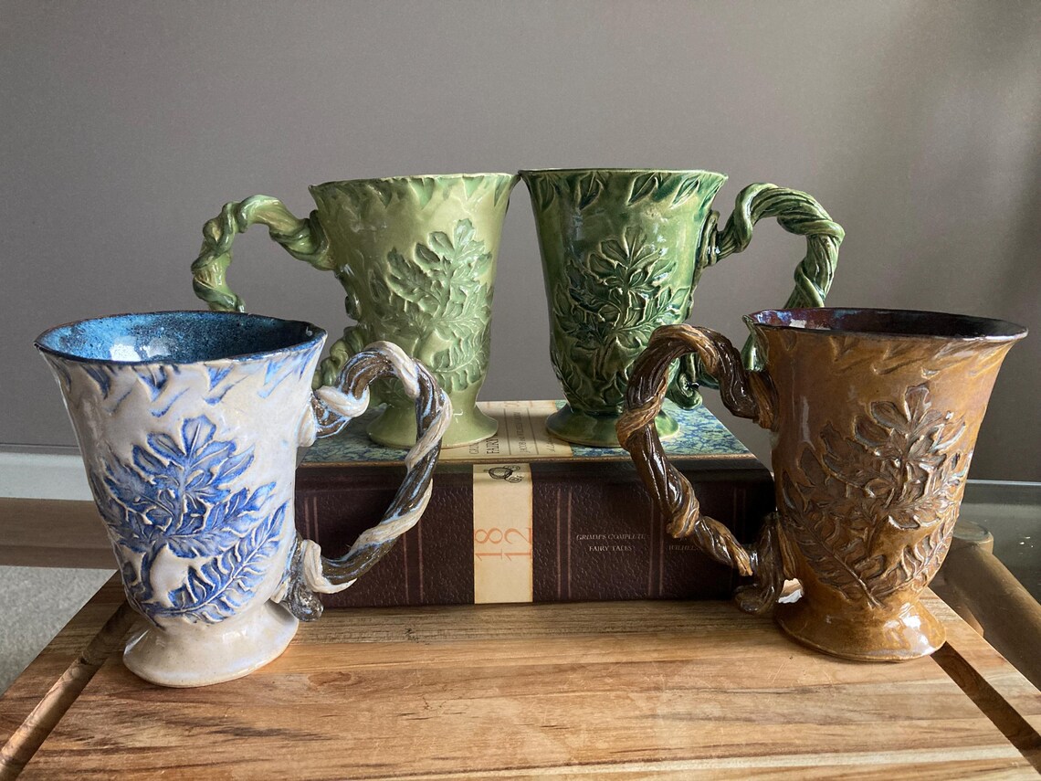 Seasonal Fern Leaf Coffee Mug Hand Built Ceramic Cup Embossed With ...