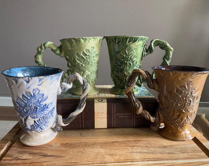 Seasonal Fern Leaf Coffee Mug- Hand Built Ceramic Cup Embossed With ...