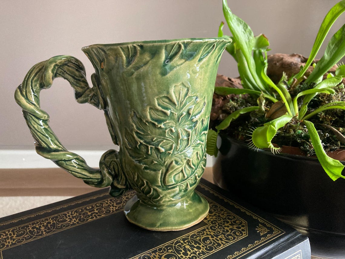 Seasonal Fern Leaf Coffee Mug Hand Built Ceramic Cup Embossed With ...