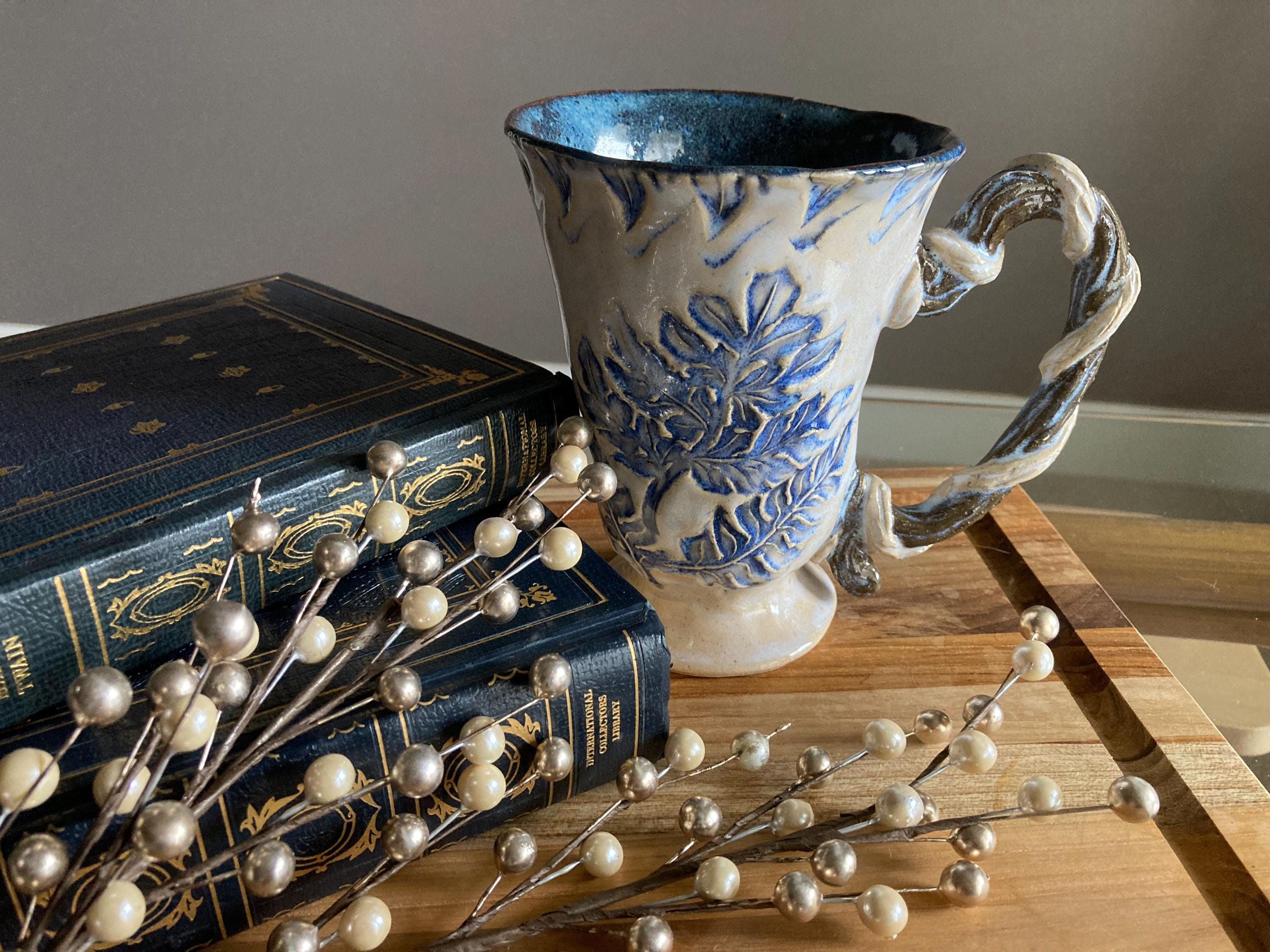 Seasonal Fern Leaf Coffee Mug Hand Built Ceramic Cup Embossed With ...