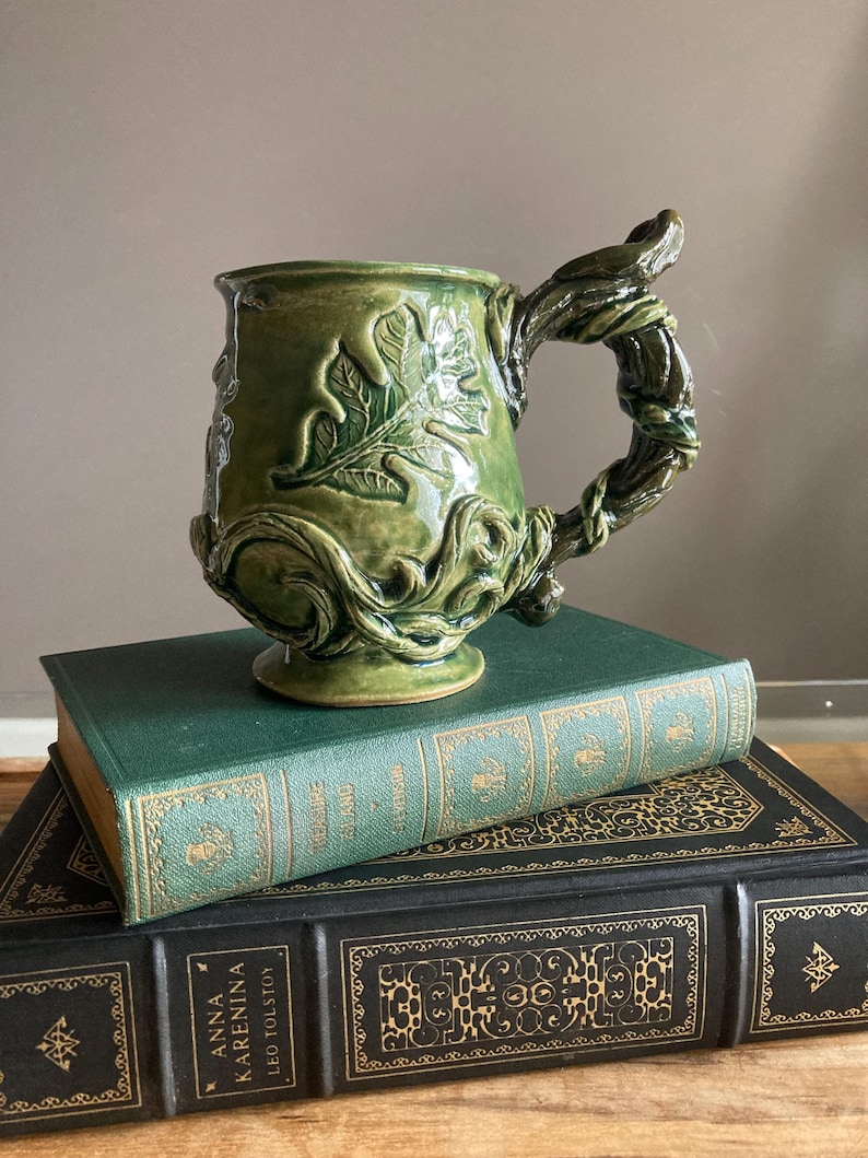 Seasonal Oak Leaf Mug Hand Built Ceramic Cup Embossed With Handmade Oak ...