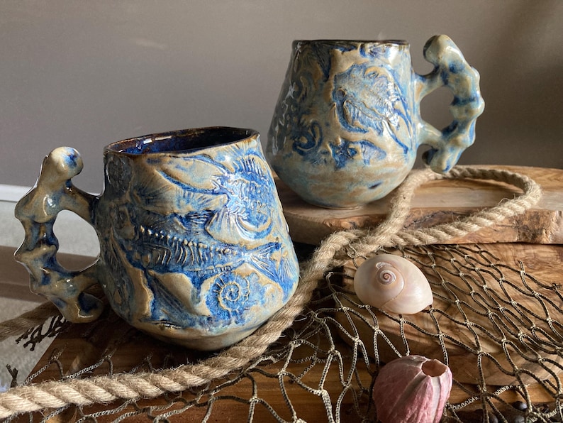 Textured Fossil Mug- Handmade Ceramic Coffee and Tea Mug With Embossed ...