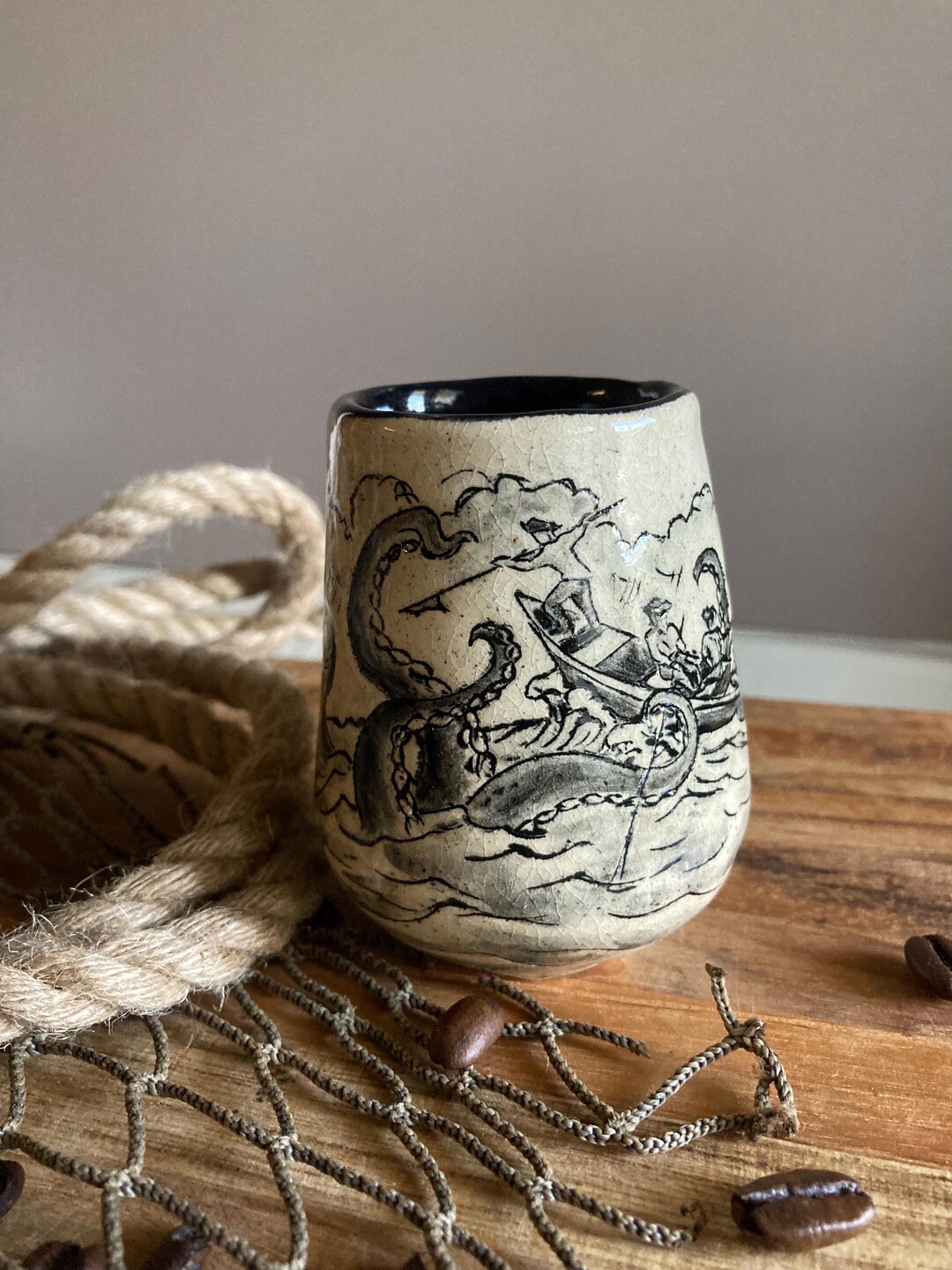 Kraken Scrimshaw Espresso Shot Glass- Handmade Ceramic Shot Glass ...