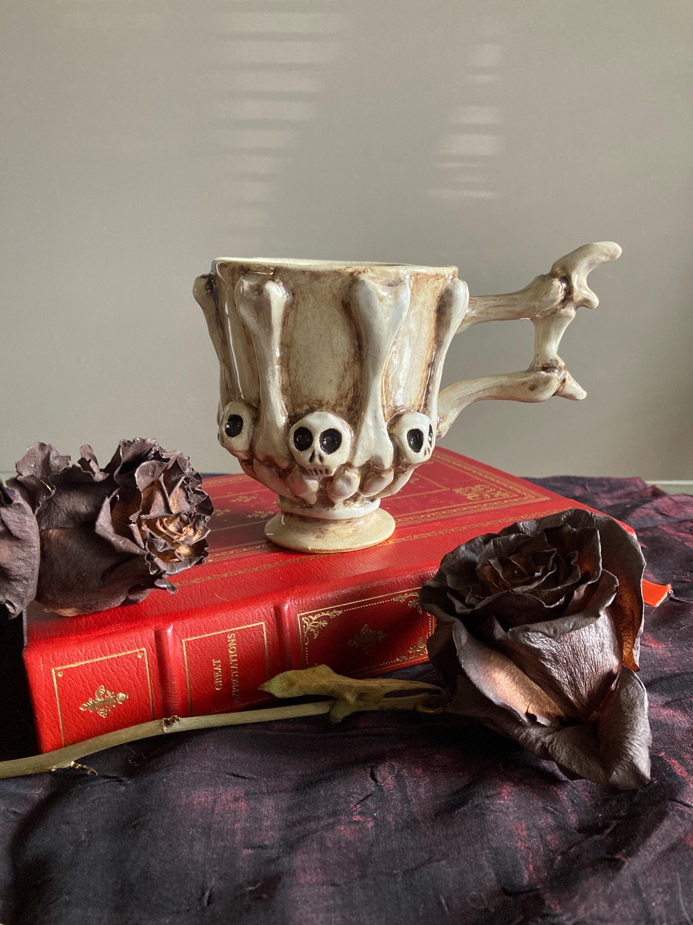 Skeletal Halloween Coffee Mug- Gothic Style Teacup Mugs With Sculptural ...