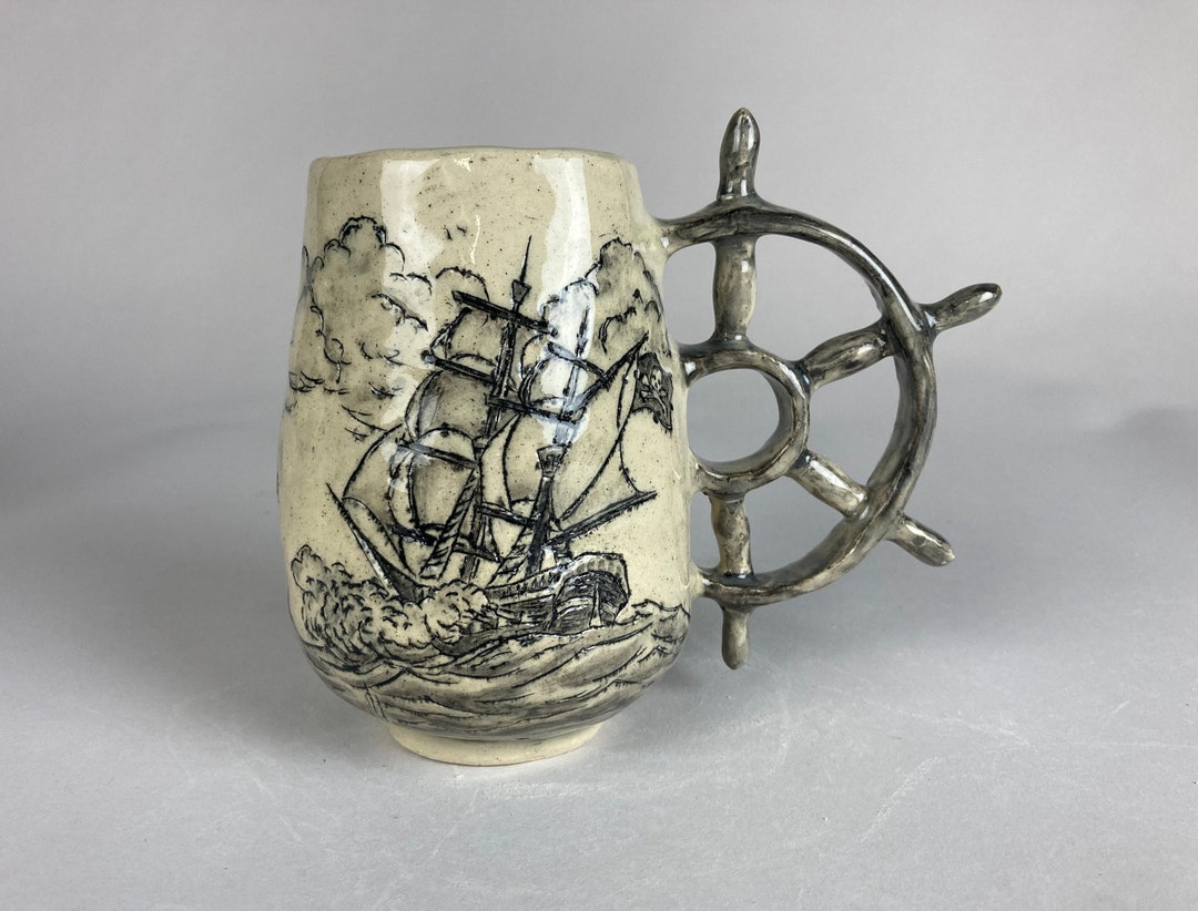 Pirate Ship Ceramic Scrimshaw Coffee Mug Handmade Ceramic Coffee and ...