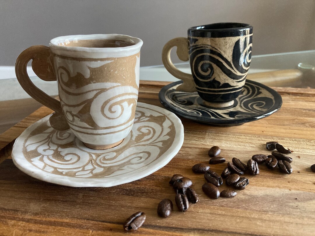 Swirling Spirals Espresso Cup and Saucer- Handmade Ceramic Miniature ...