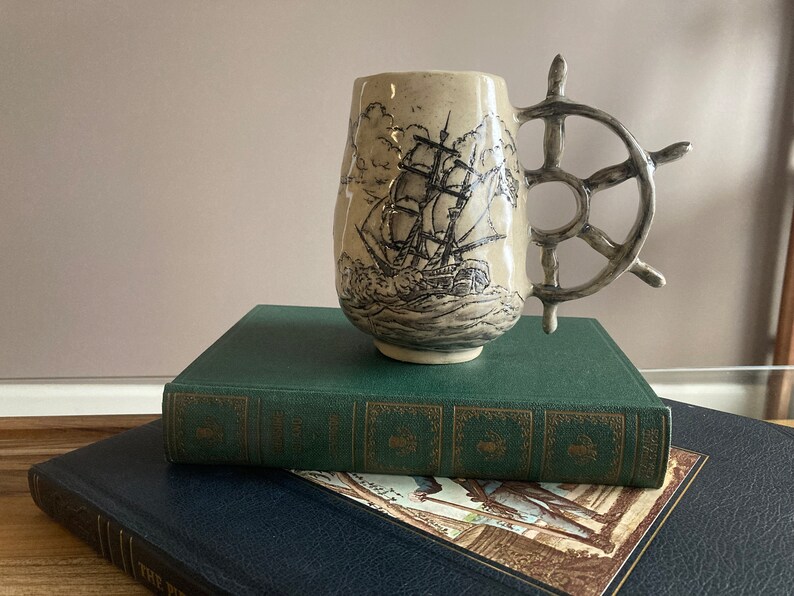 Pirate Ship Ceramic Scrimshaw Coffee Mug Handmade Ceramic Coffee and ...