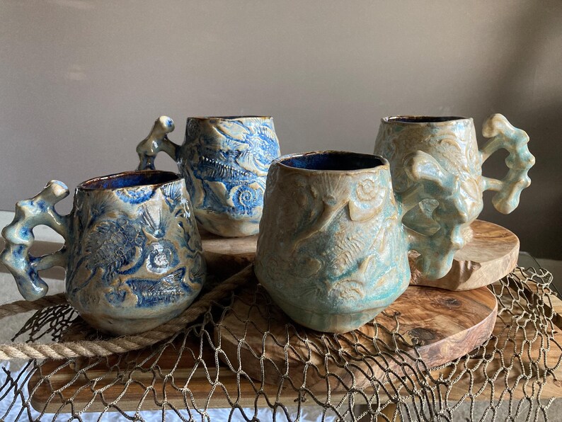 Textured Fossil Mug- Handmade Ceramic Coffee and Tea Mug With Embossed ...
