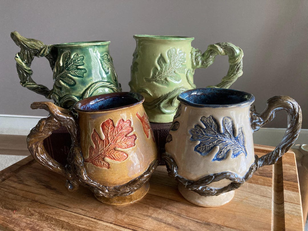 Seasonal Oak Leaf Mug- Hand Built Ceramic Cup Embossed With Handmade ...