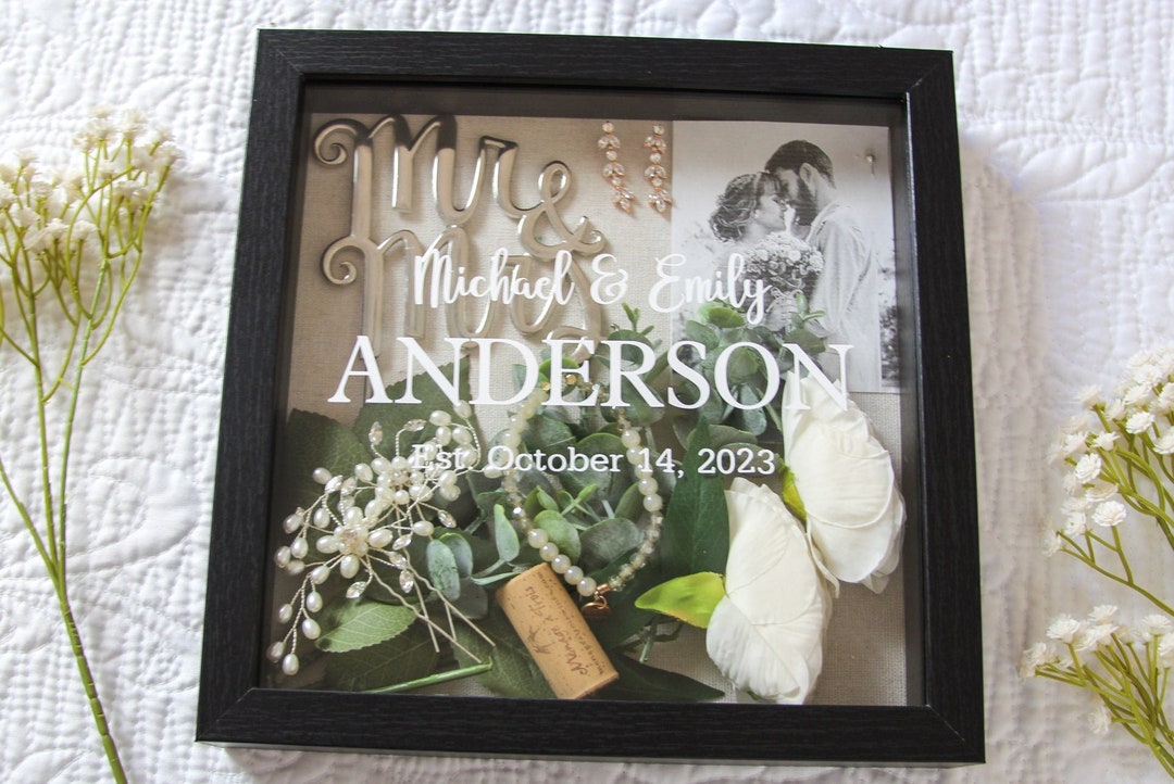 Newlywed Personalized Gift for Couple Wedding Gift Last Name Custom Shadow Box Frame for Flowers ...
