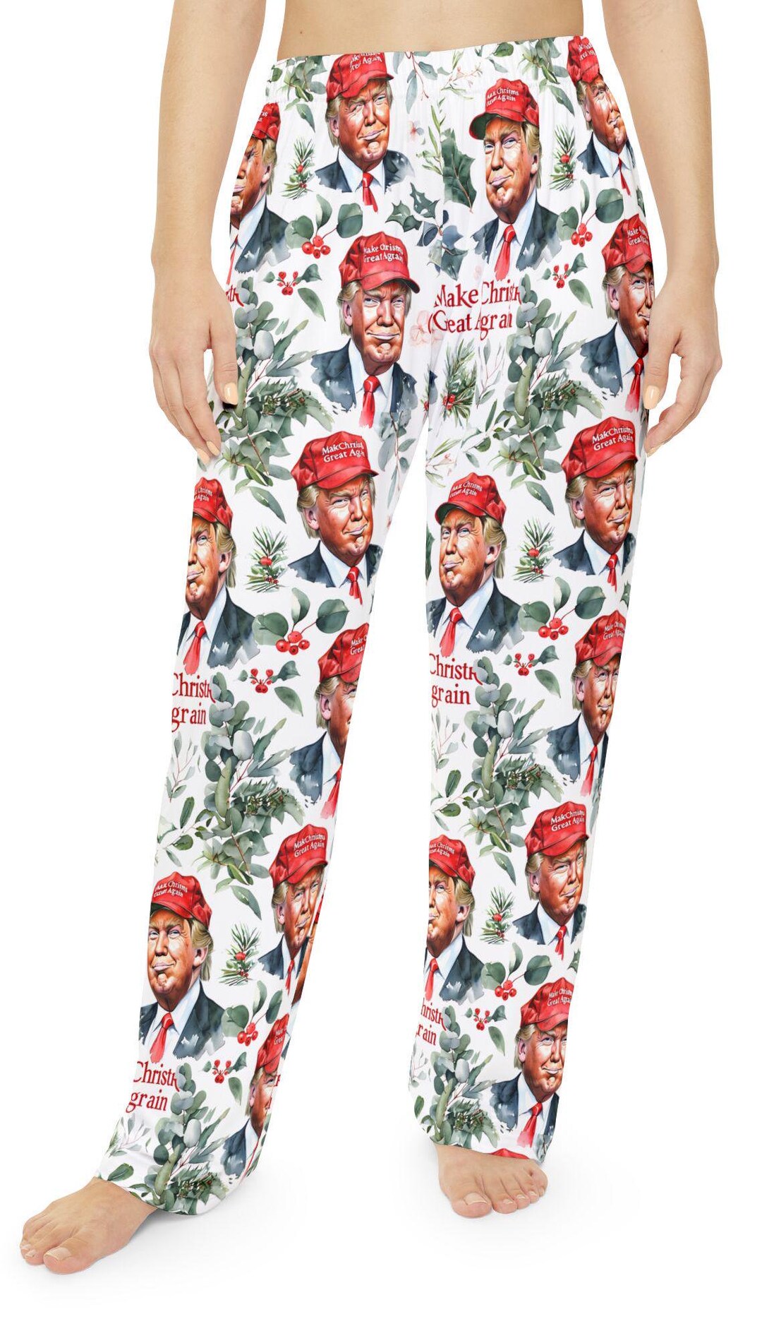 Festive Trump Pajama Pants, Funny Political Sleepwear, Women's Lounge ...