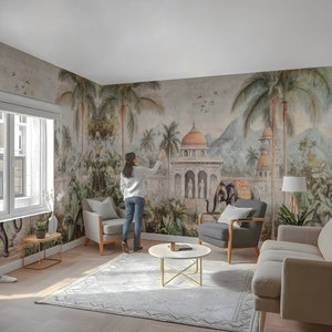 Indian Mughal Wallpaper of Tropical Rajasthan on Removable Peel Stick ...