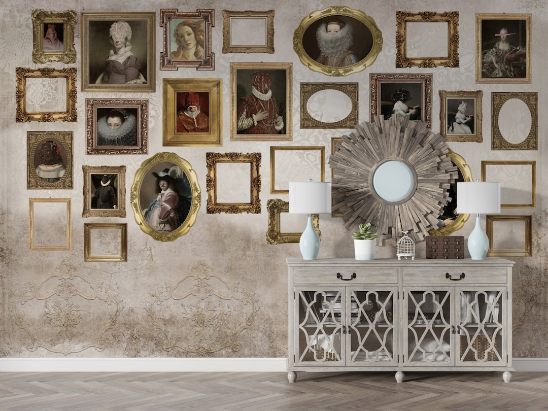 Antique Wall Frames Wallpaper With Art Paintings / Removable ...